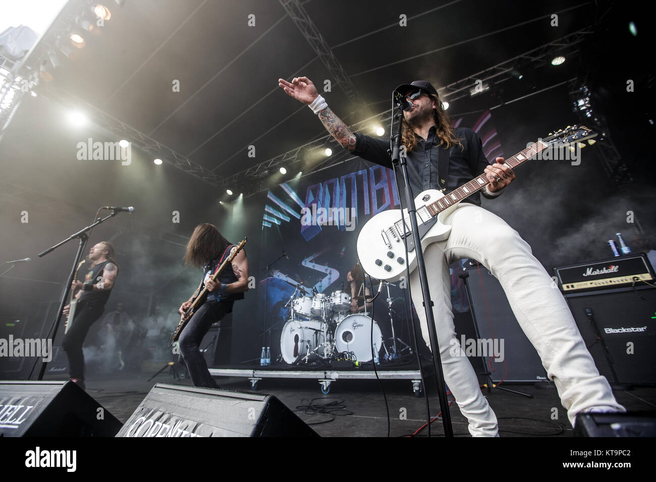 The Swedish heavy metal band Bombus performs a live concert at the ...