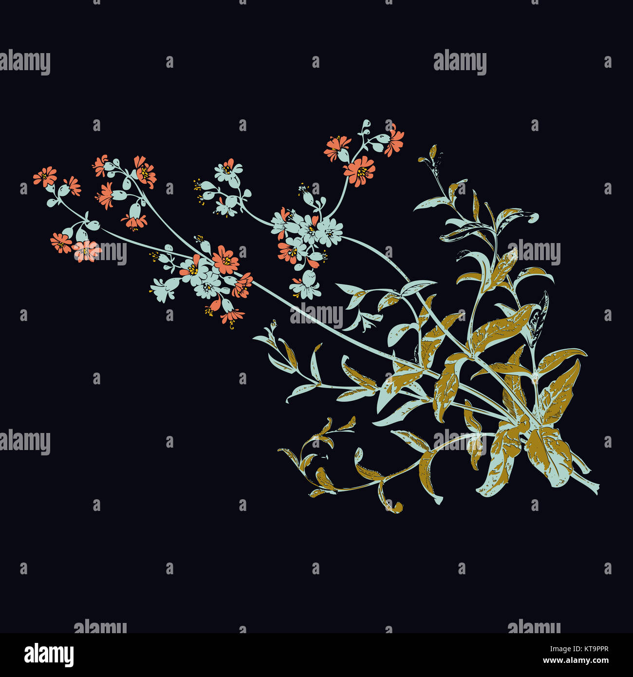 Colorful botanical hand drawn branches with flowers isolated, he Stock ...