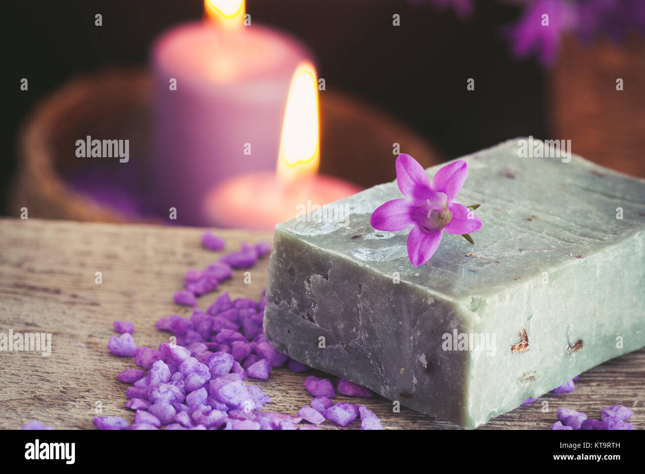 Purple spa setting Stock Photo - Alamy