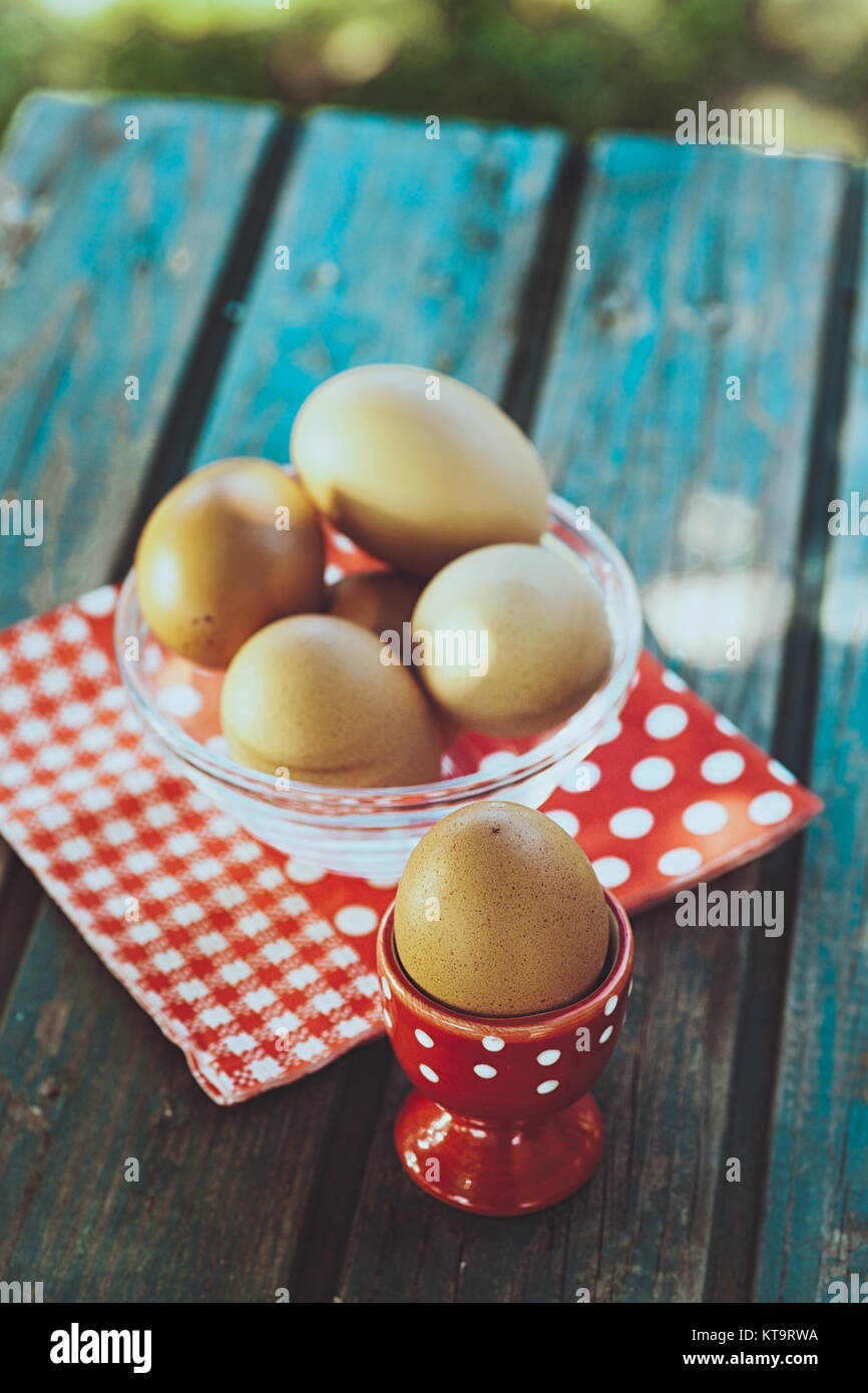 Bolied eggs on wood Stock Photo - Alamy