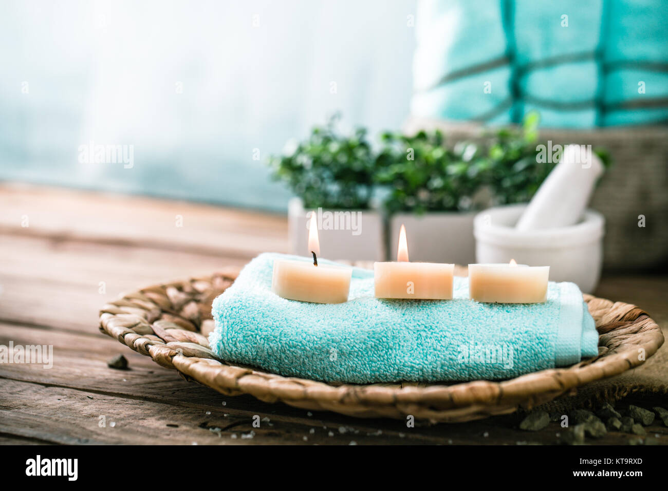 Spa setting in blue Stock Photo - Alamy