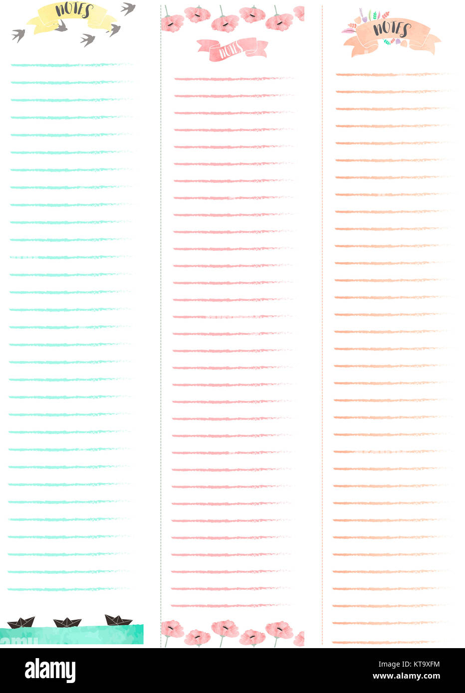 Set of three different design notes in watercolor effect Stock Photo ...