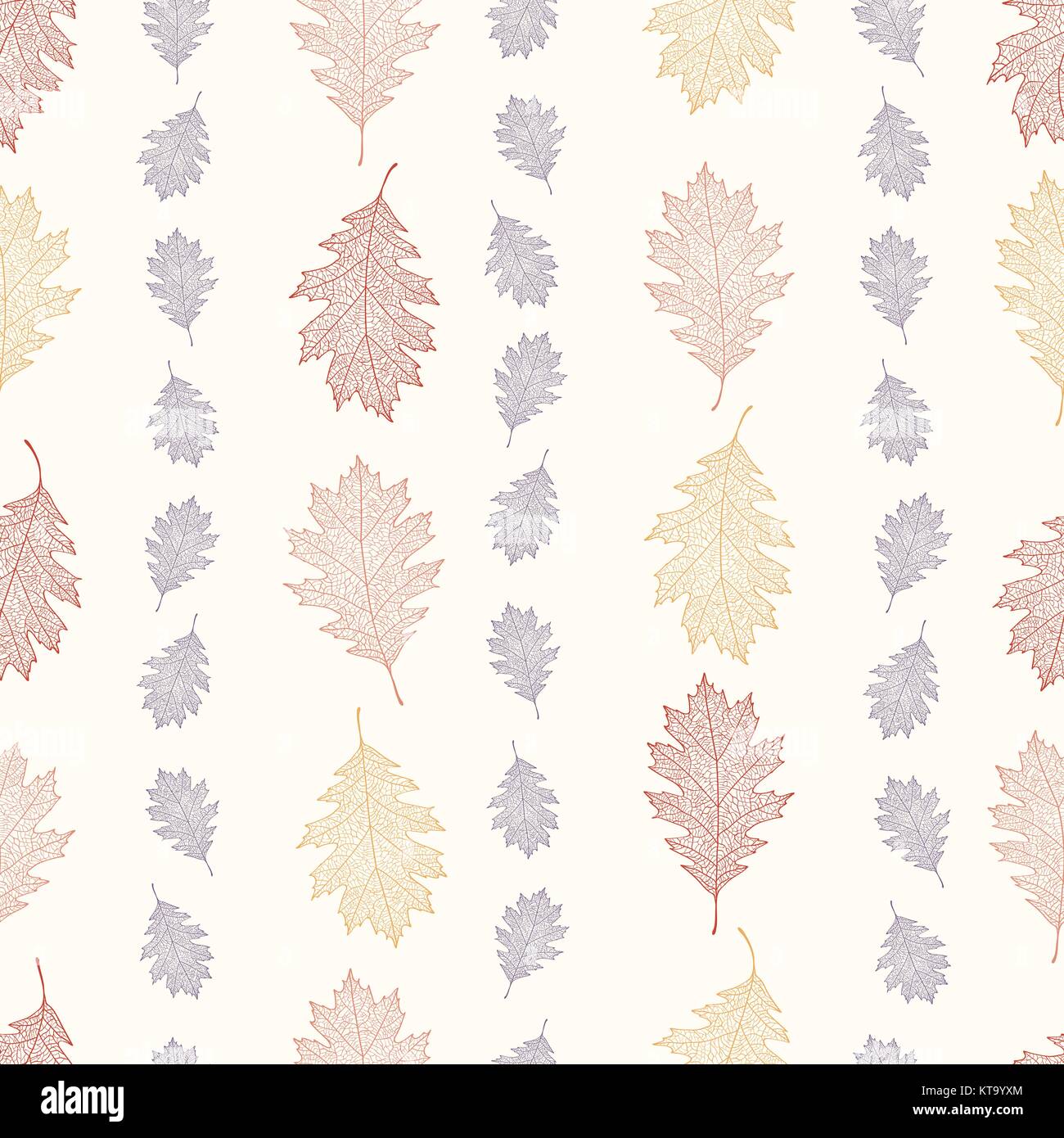Vintage seamless pattern from the leaves of red oak arranged vertically ...