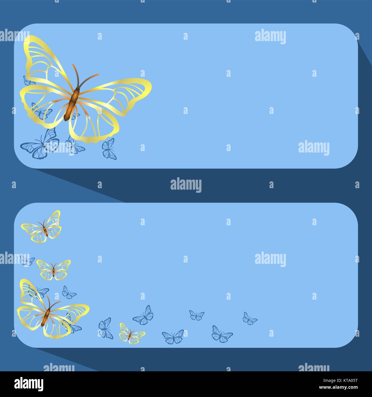 Blue banners with golden butterflies on a dark blue background Stock ...