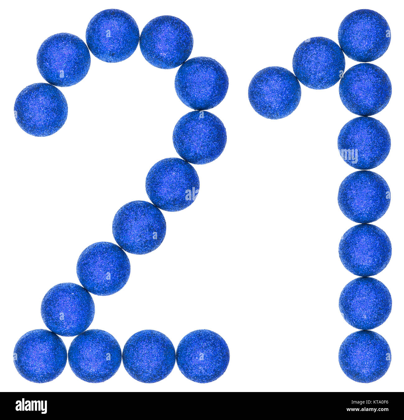 Numeral 21, twenty one, from decorative balls, isolated on white ...