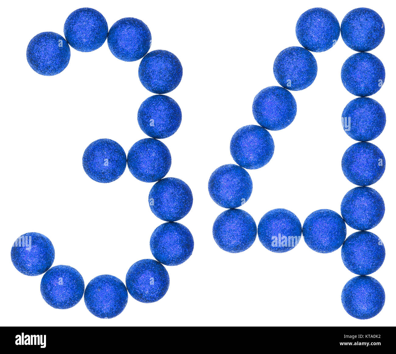 Numeral 34, thirty four, from decorative balls, isolated on white ...