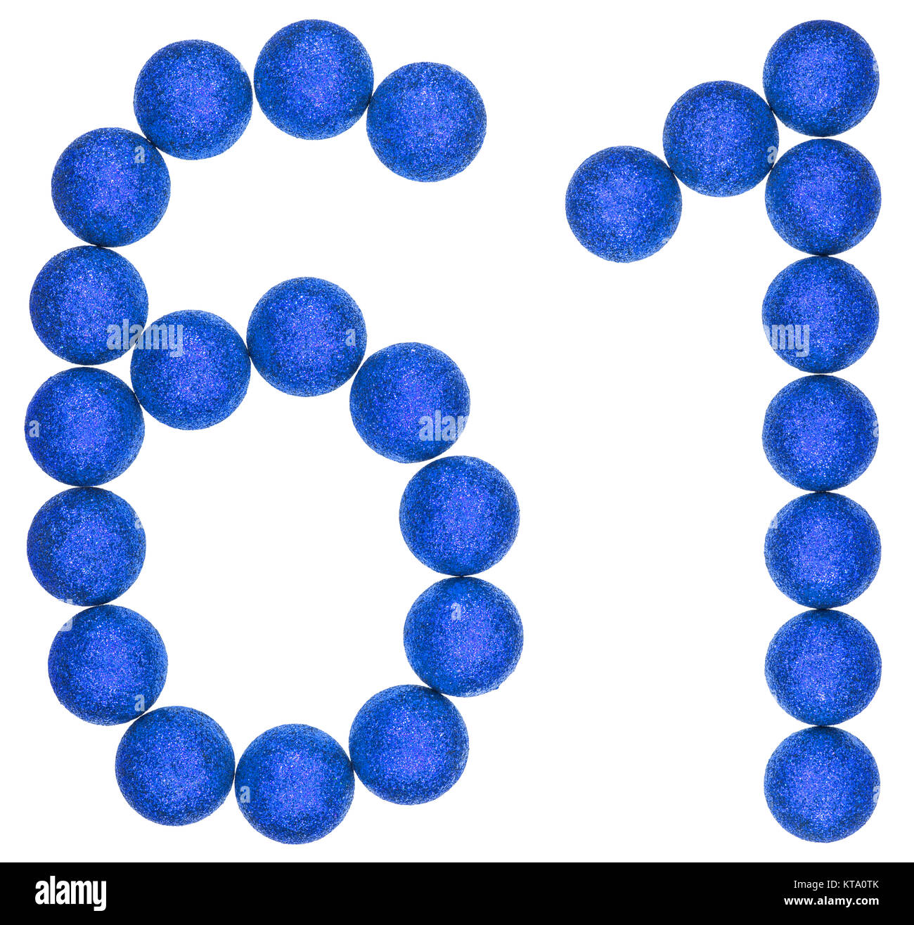 Numeral 61, sixty one, from decorative balls, isolated on white ...