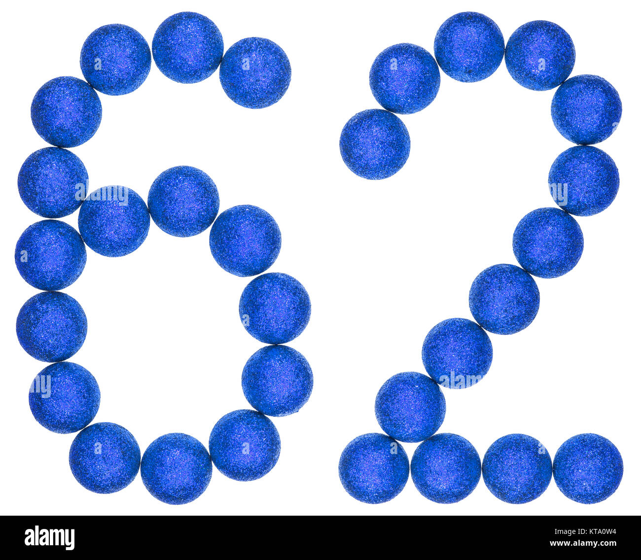 Numeral 62, sixty two, from decorative balls, isolated on white ...
