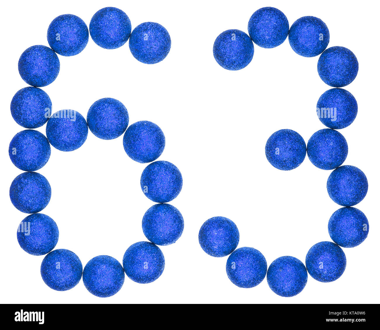 Numeral 63, sixty three, from decorative balls, isolated on white ...