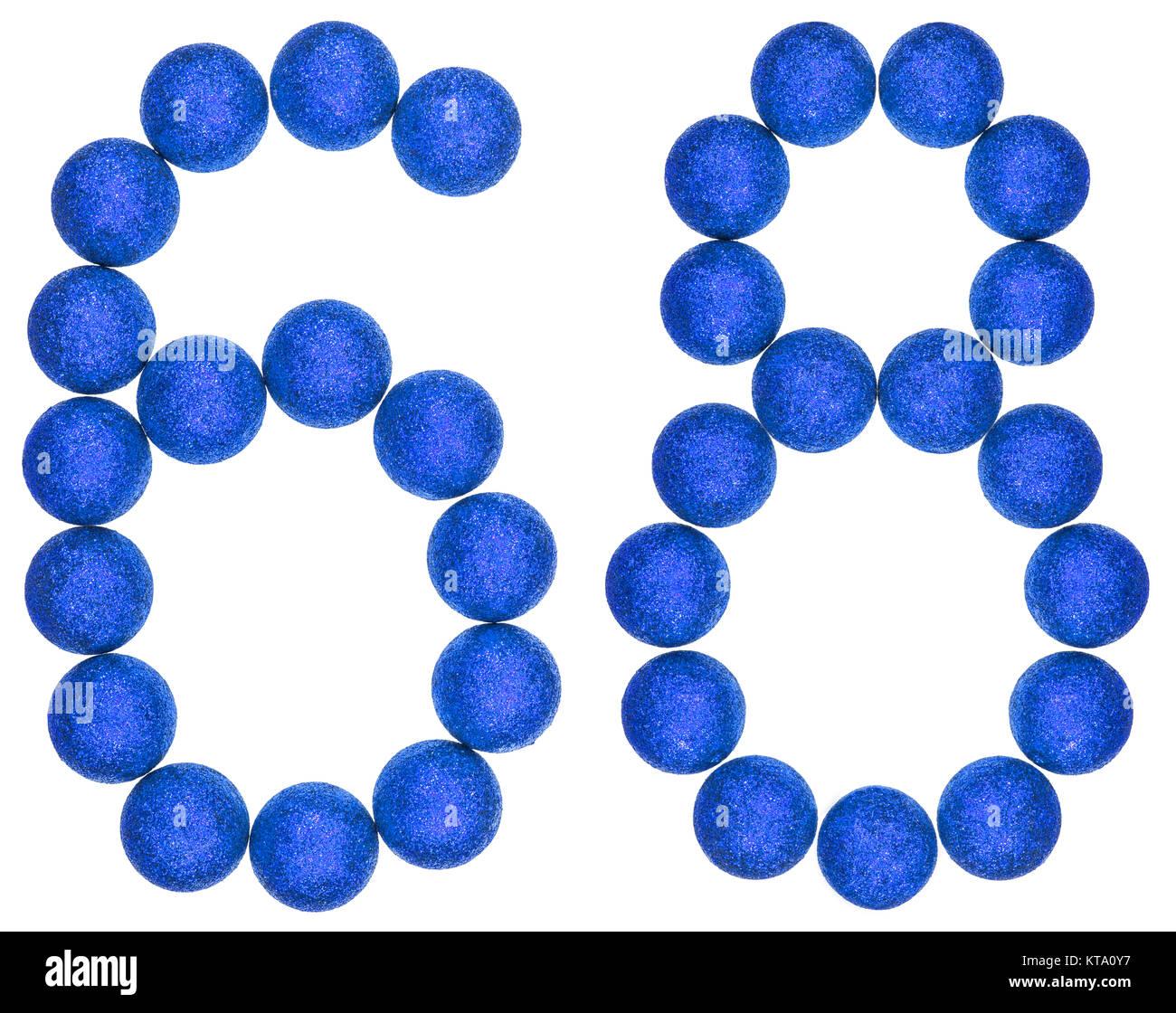 Numeral 68, sixty eight, from decorative balls, isolated on white ...