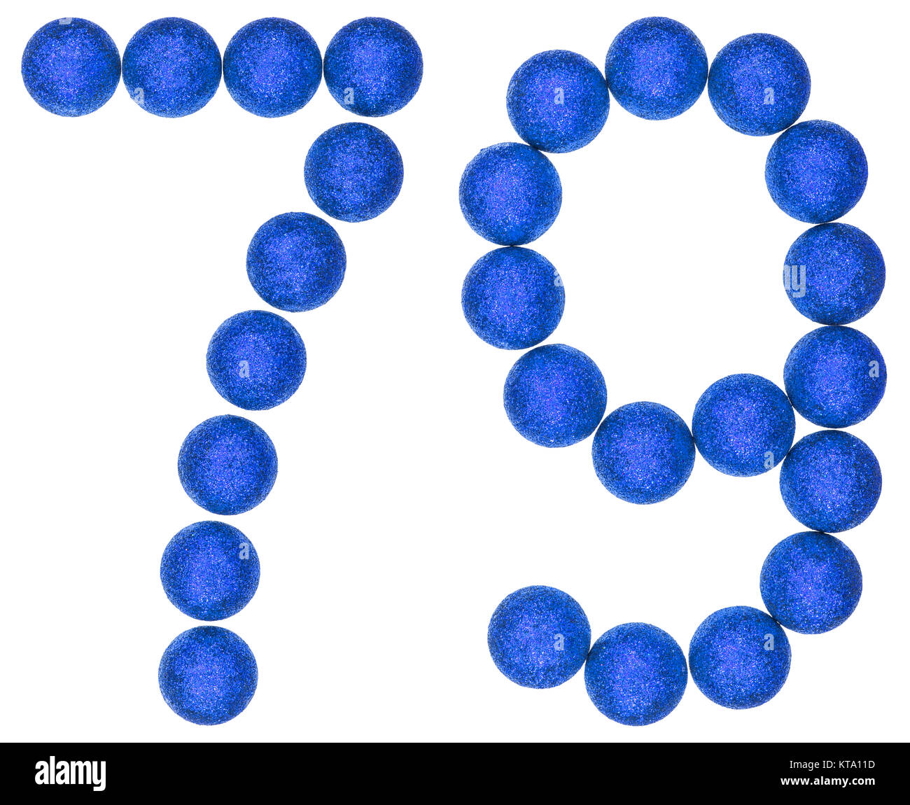 Numeral 79, seventy nine, from decorative balls, isolated on white ...