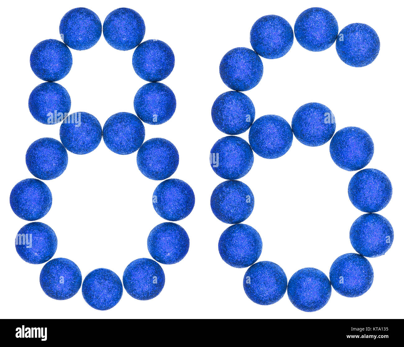 Numeral 86, eighty six, from decorative balls, isolated on white ...