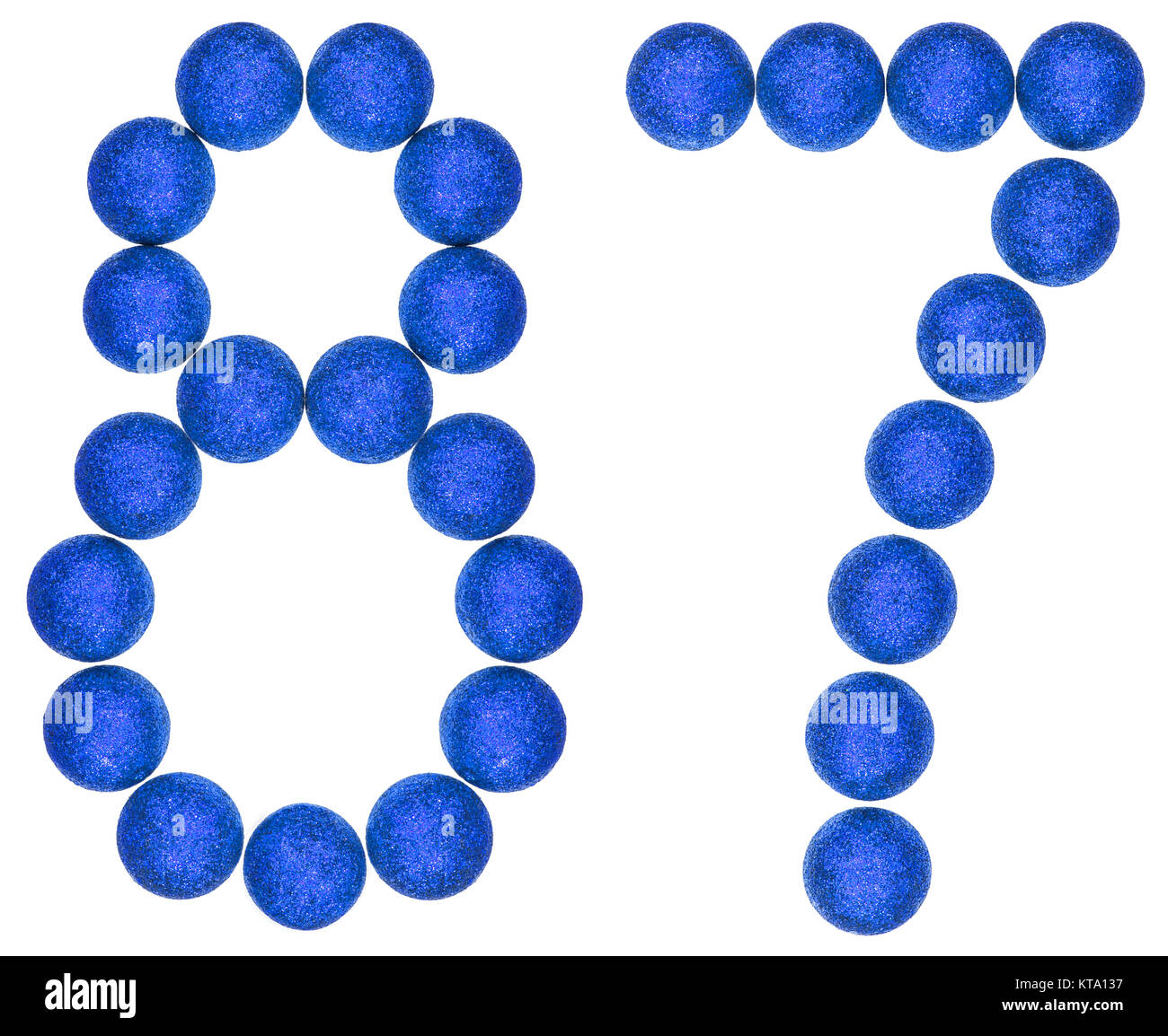 Numeral 87, eighty seven, from decorative balls, isolated on white ...