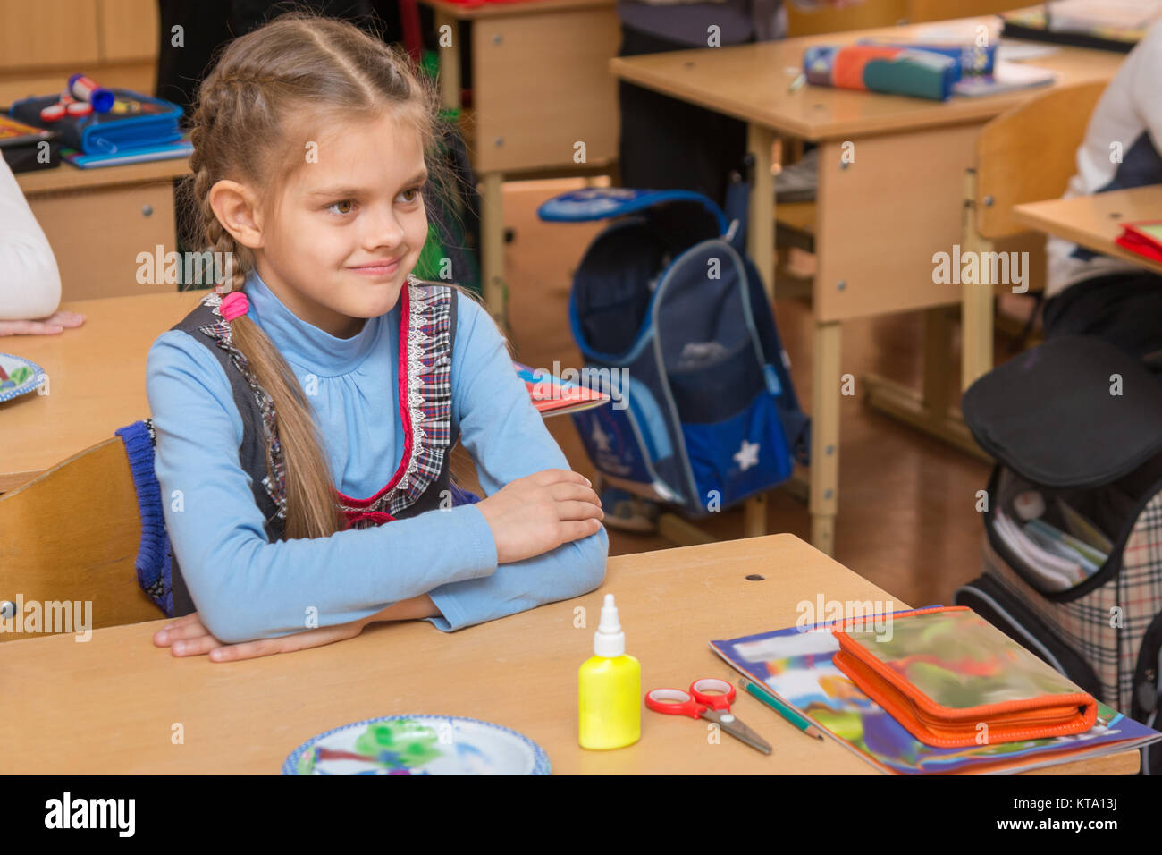 Happy first grader at a lesson in the school of technology Stock Photo ...