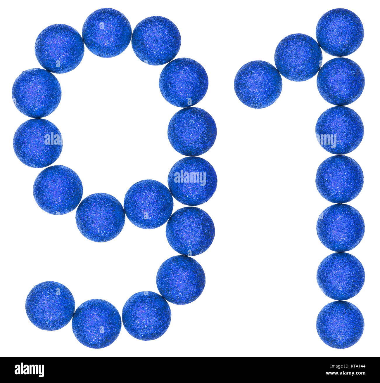 Numeral 91, ninety one, from decorative balls, isolated on white ...