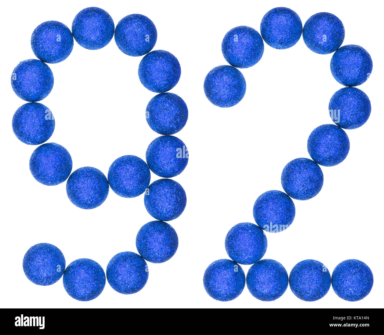Numeral 92, ninety two, from decorative balls, isolated on white ...