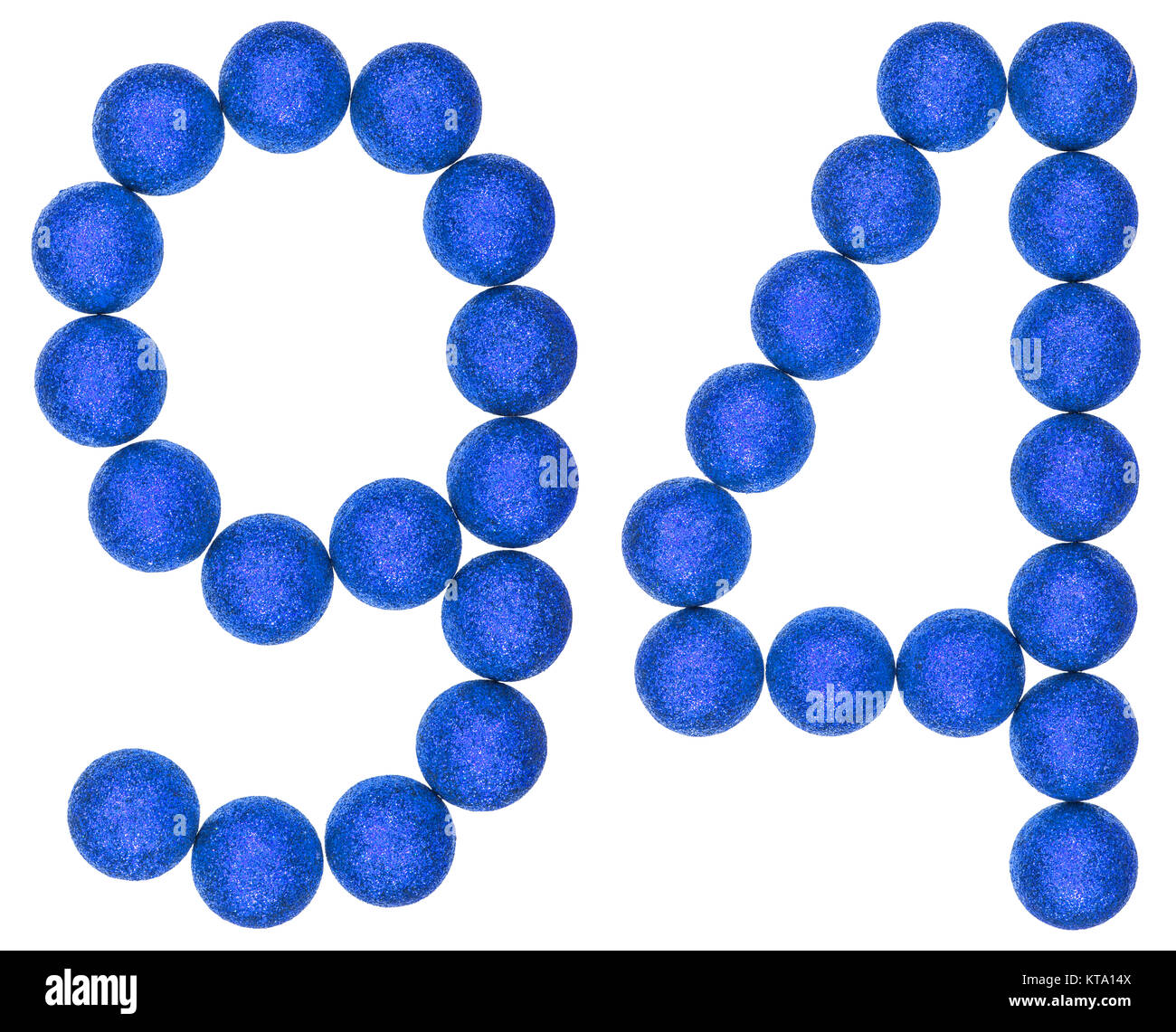 Numeral 94, ninety four, from decorative balls, isolated on white ...
