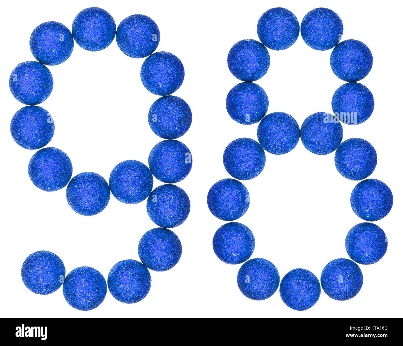 Numeral 98, ninety eight, from decorative balls, isolated on white ...