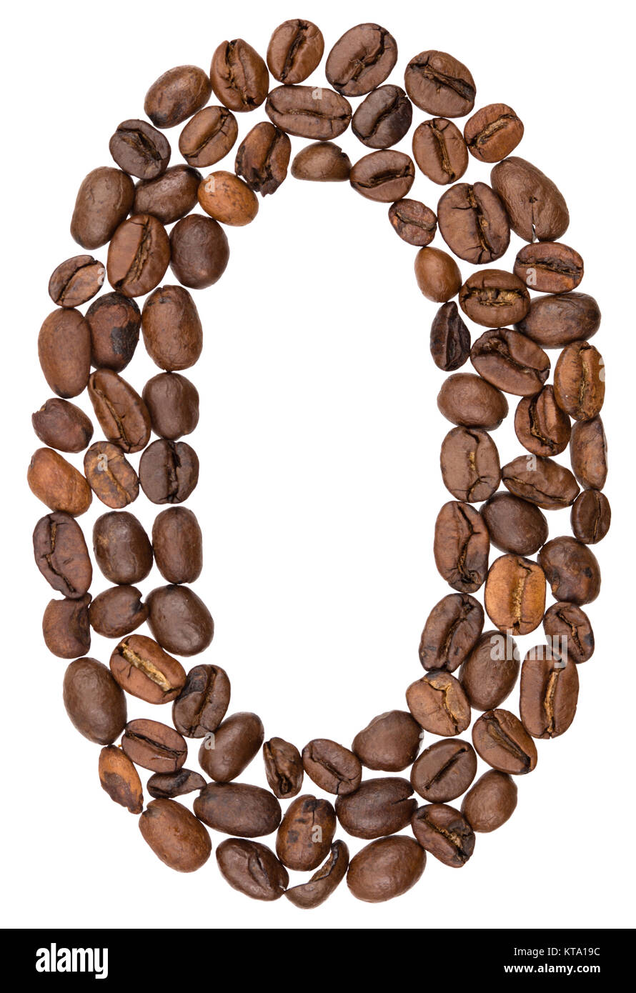 Arabic numeral 0, zero, from coffee beans, isolated on white background ...