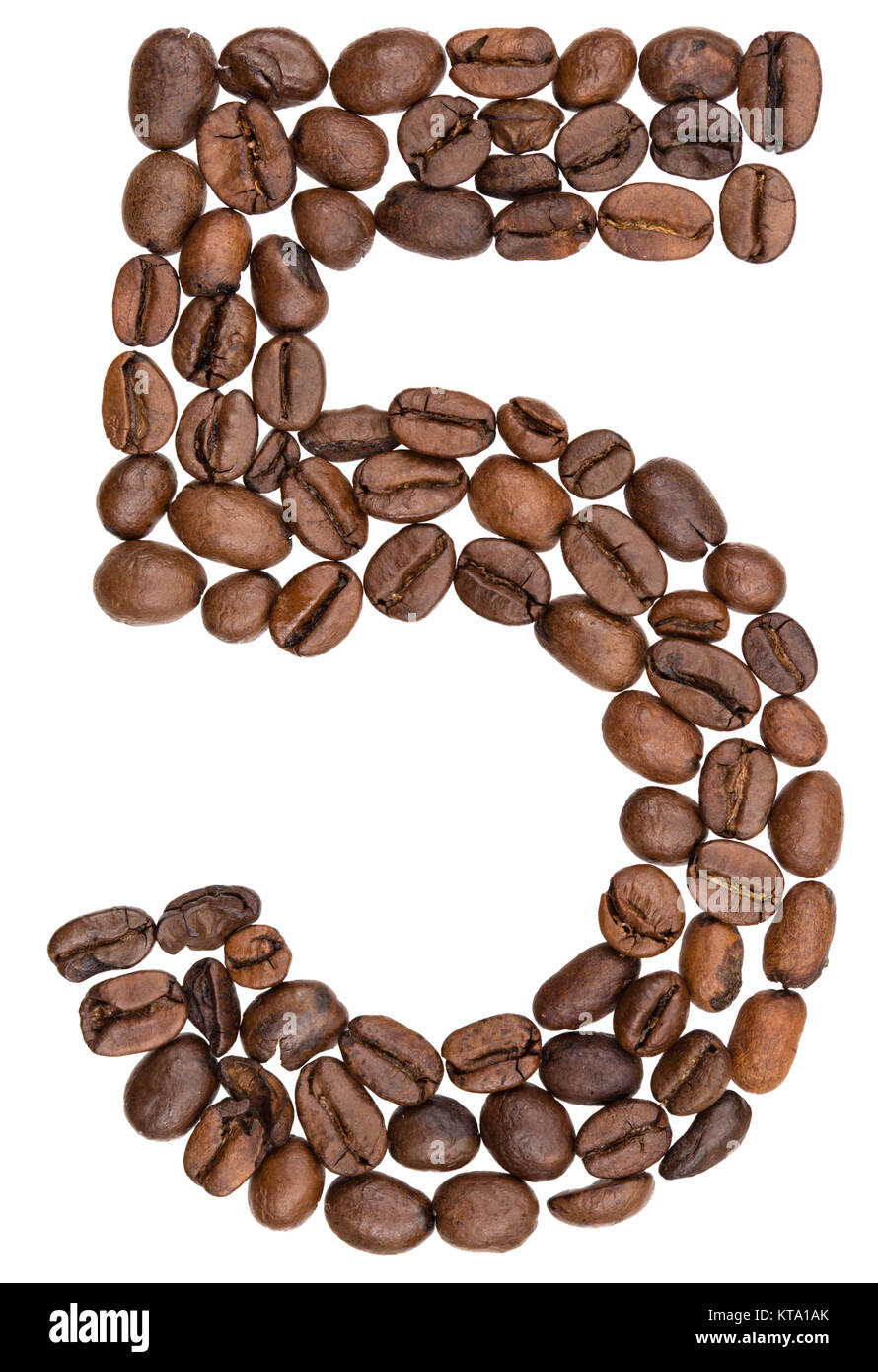 Arabic numeral 5, five, from coffee beans, isolated on white background ...