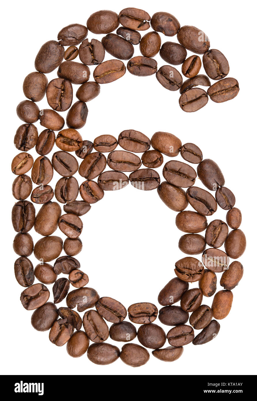 Arabic numeral 6, six, from coffee beans, isolated on white background ...