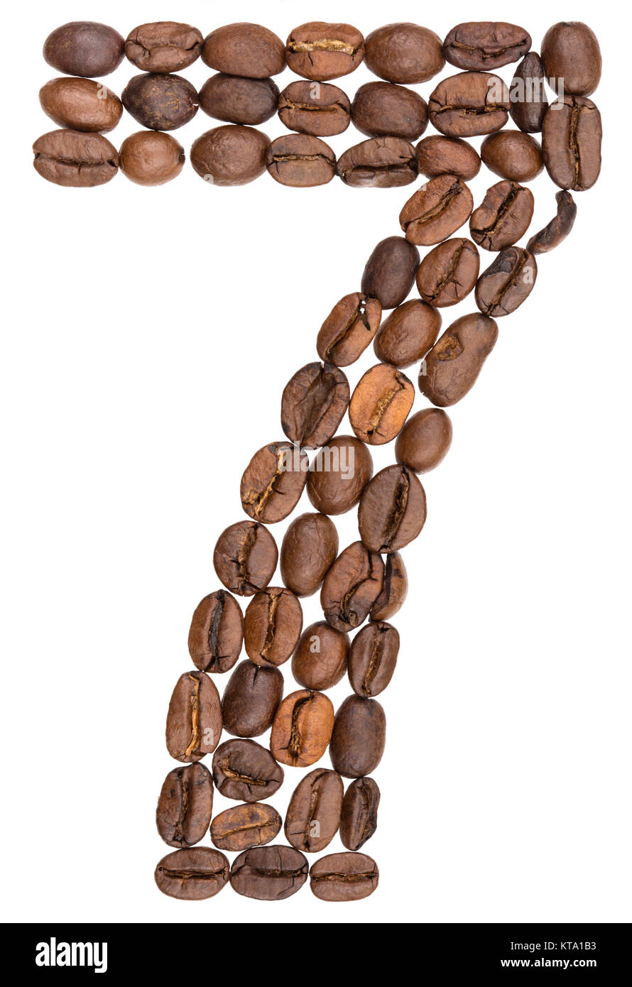 Arabic numeral 7, seven, from coffee beans, isolated on white ...