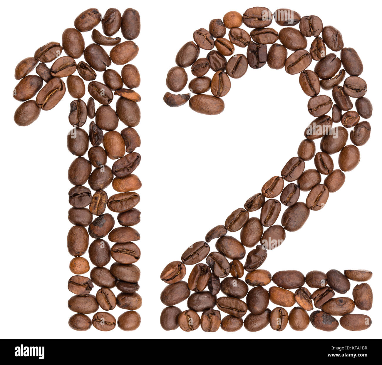 Arabic numeral 12, twelve, from coffee beans, isolated on white ...