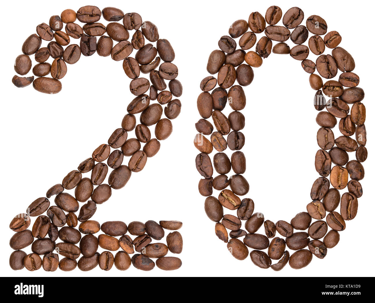 Arabic numeral 20, twenty, from coffee beans, isolated on white ...