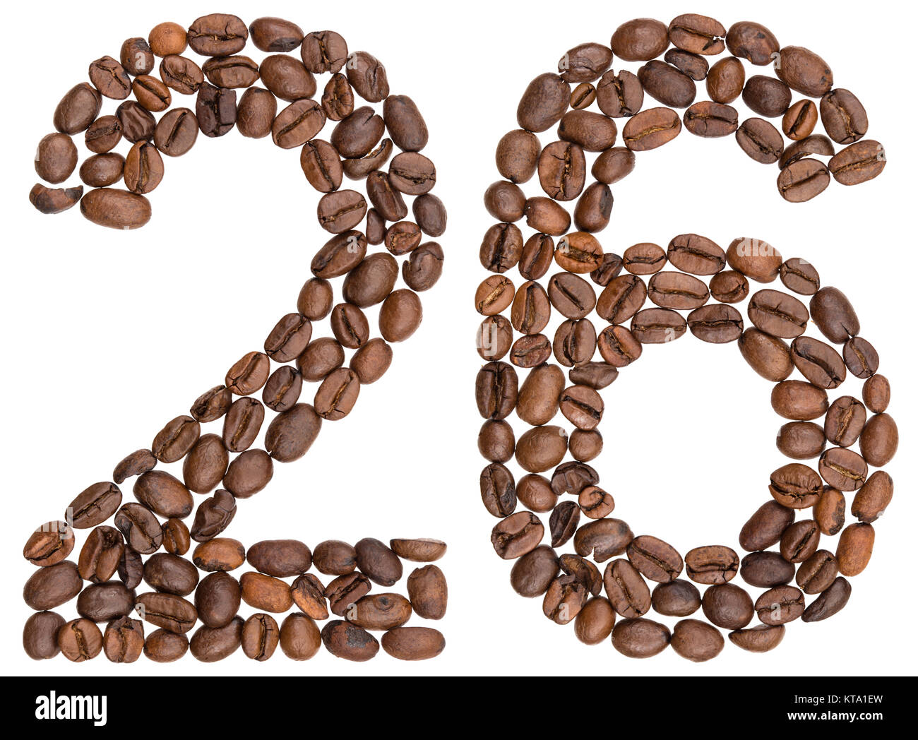 Arabic numeral 26, twenty six, from coffee beans, isolated on white ...