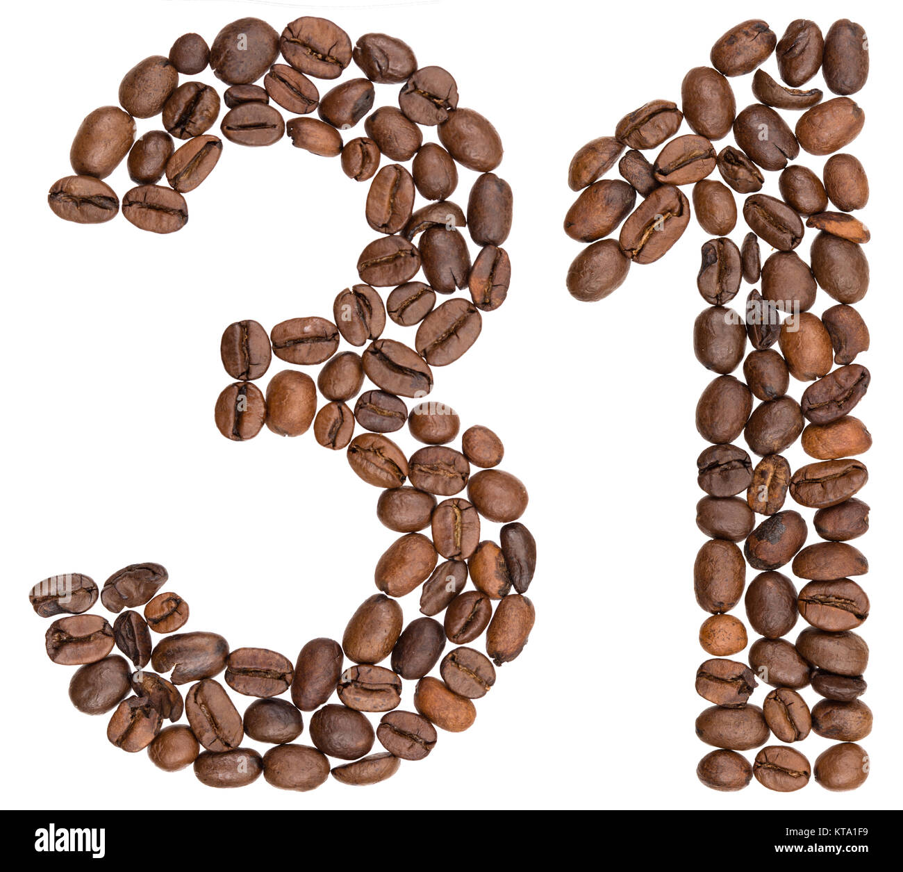 Arabic numeral 31, thirty one, from coffee beans, isolated on white ...