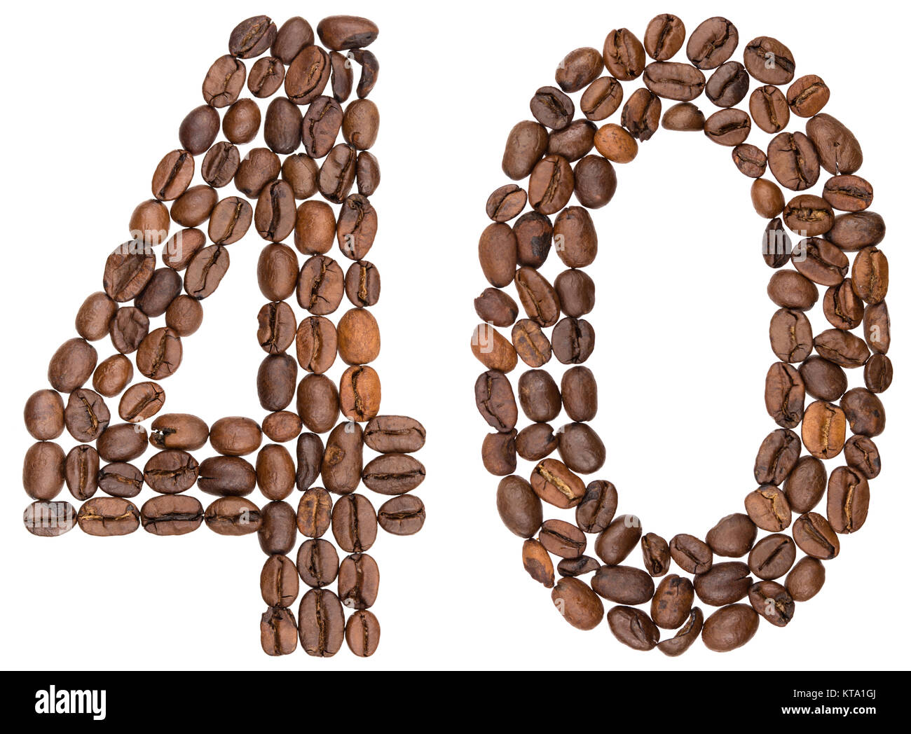 Arabic numeral 40, forty, from coffee beans, isolated on white ...