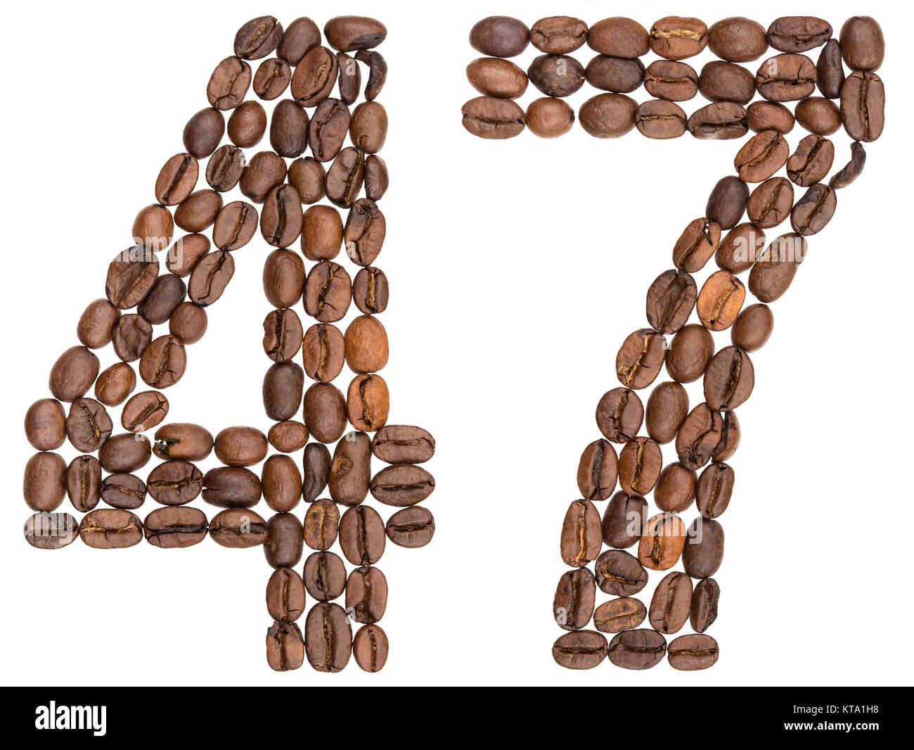 Arabic numeral 47, forty seven, from coffee beans, isolated on white ...