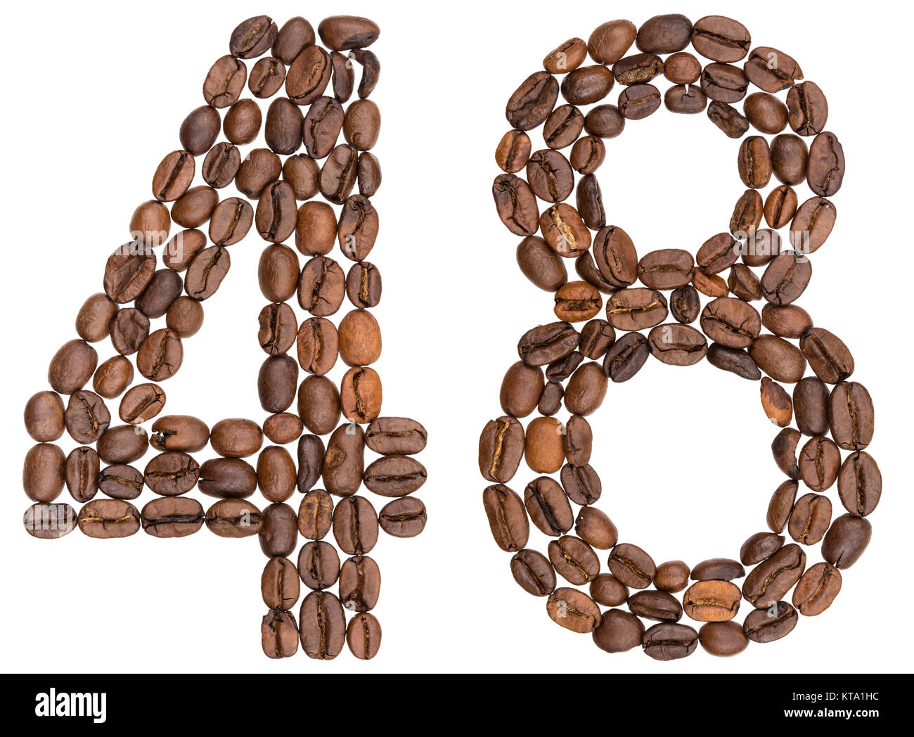 Arabic numeral 48, forty eight, from coffee beans, isolated on white ...