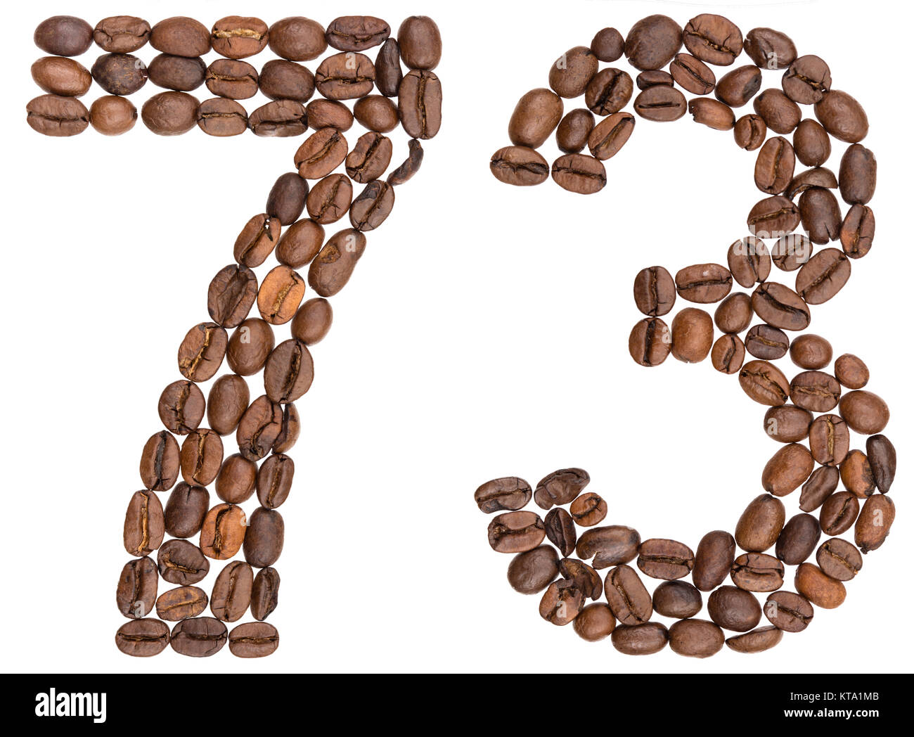 Arabic numeral 73, seventy three, from coffee beans, isolated on white ...