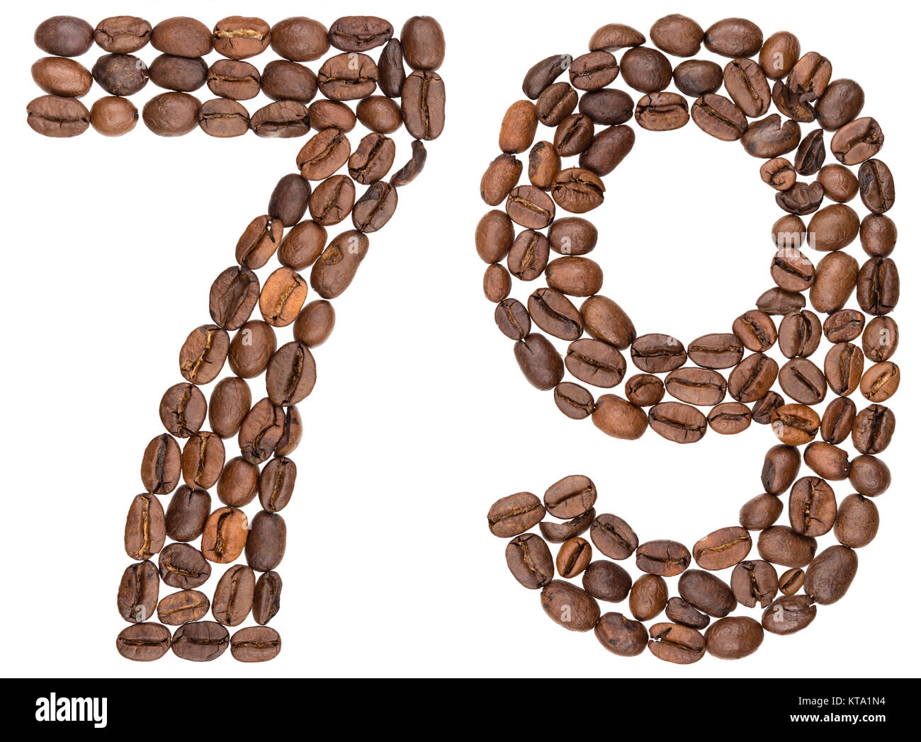Arabic numeral 79, seventy nine, from coffee beans, isolated on white ...