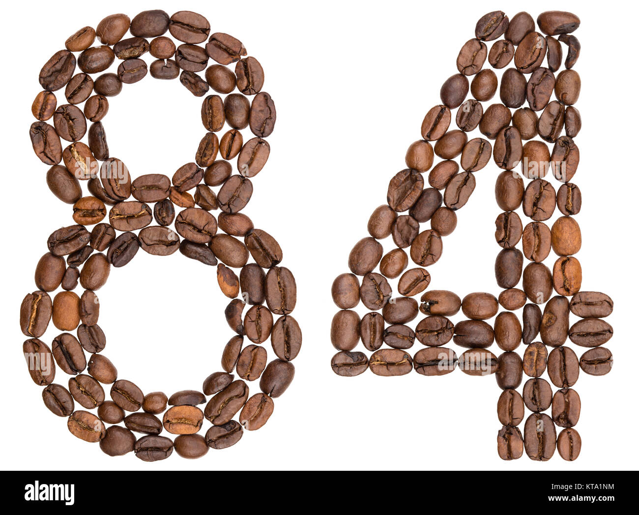 Arabic numeral 84, eighty four, from coffee beans, isolated on white ...
