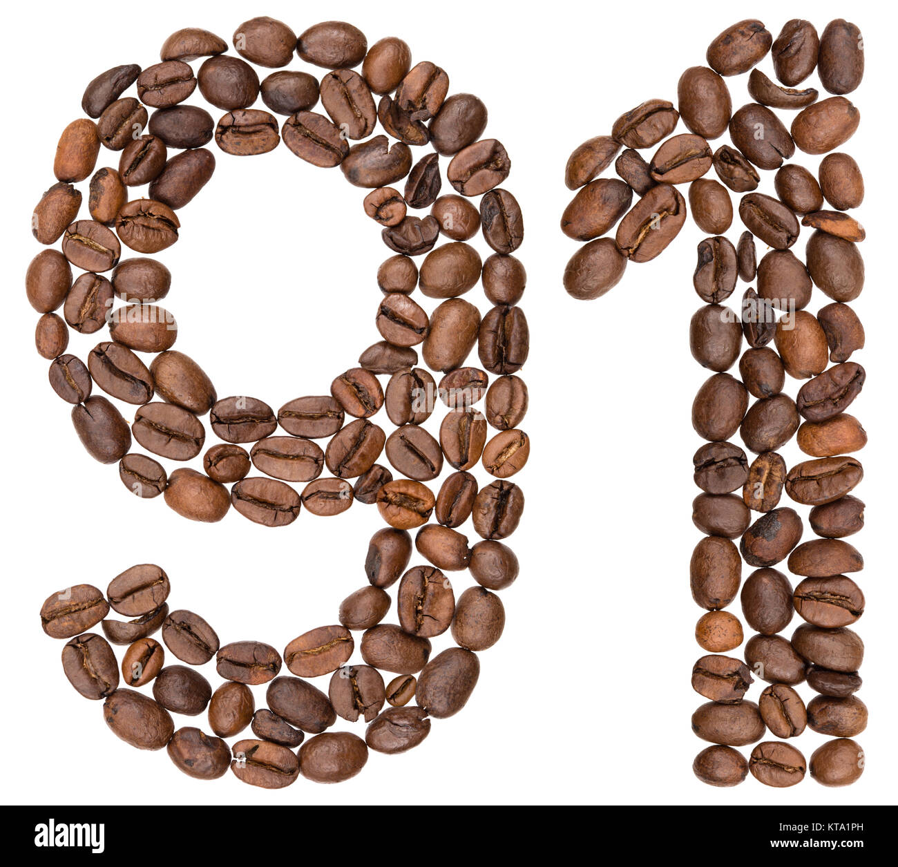 Arabic numeral 91, ninety one, from coffee beans, isolated on white background Stock Photo - Alamy