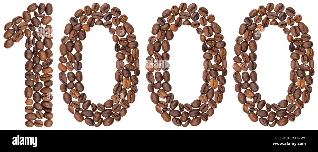 Arabic numeral 1000, one thousand, from coffee beans, isolated on white ...