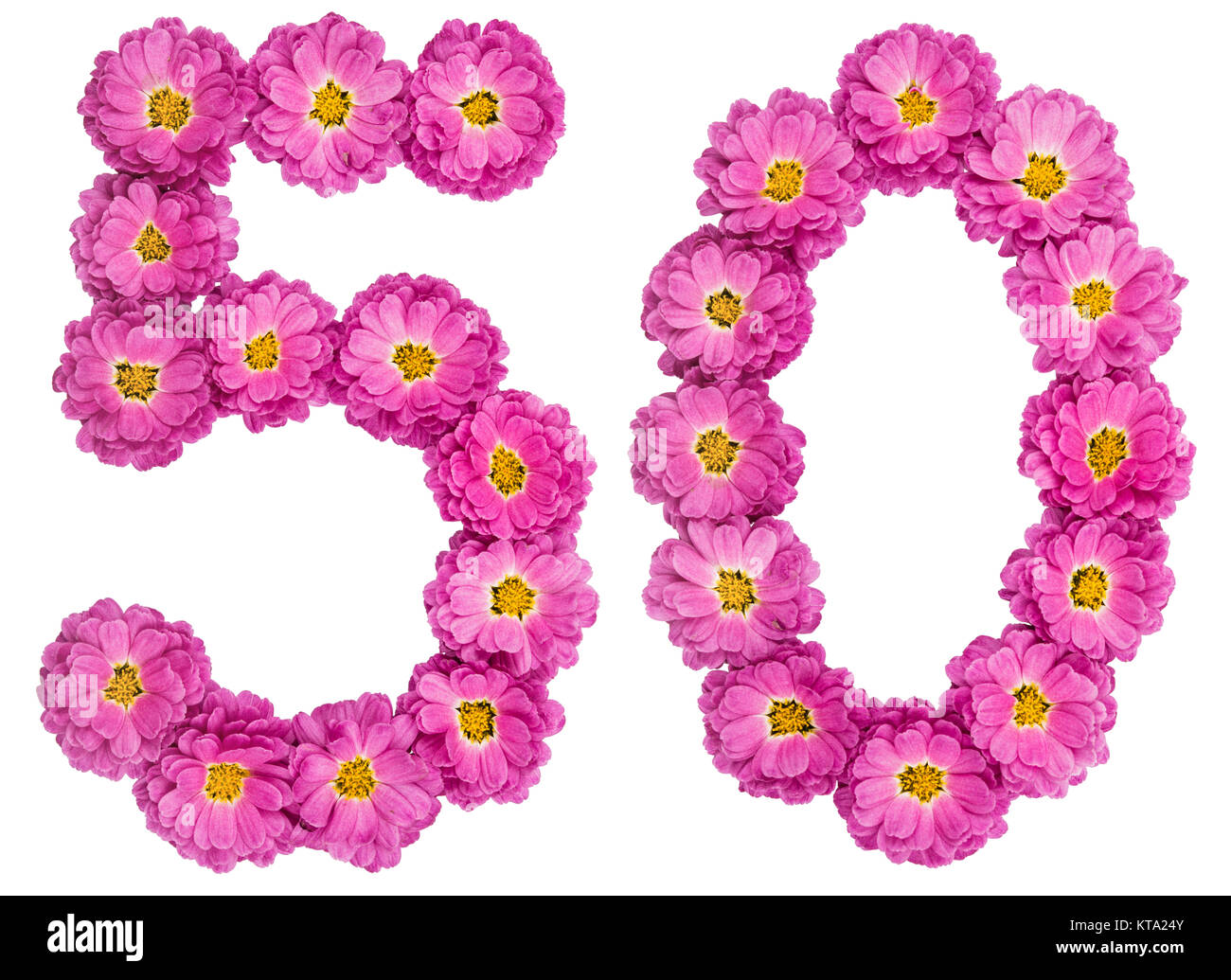 Arabic numeral 50, fifty, from flowers of chrysanthemum, isolated on ...