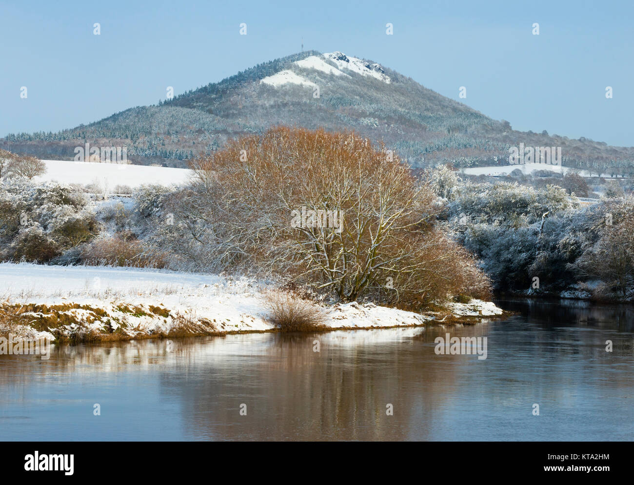 The Wrekin and River Severn seen from Cressage Bridge, Shropshire ...