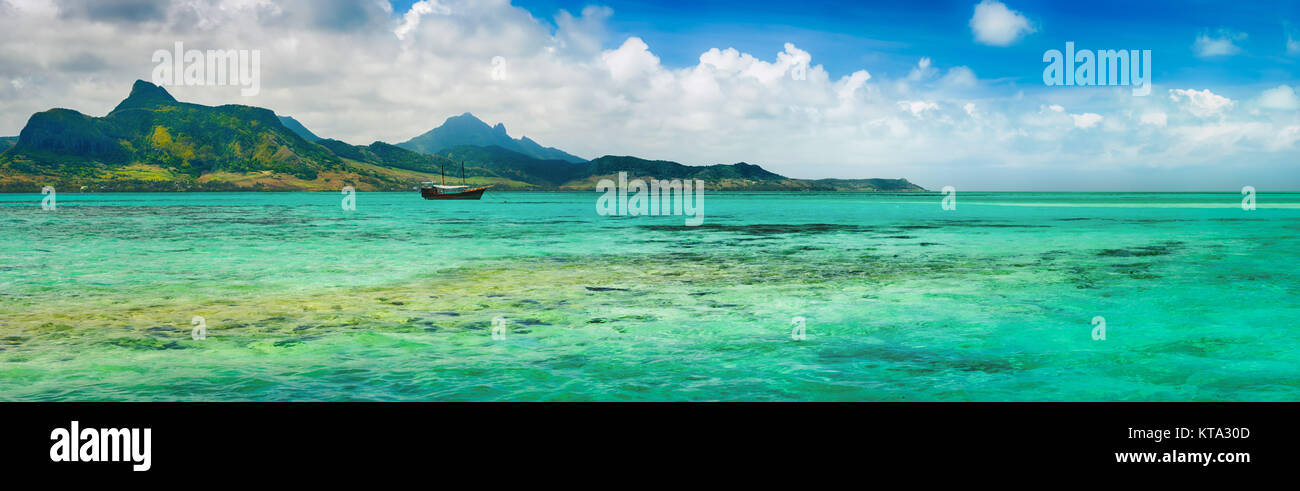 View of a sea at day time. Mauritius. Panorama Stock Photo - Alamy