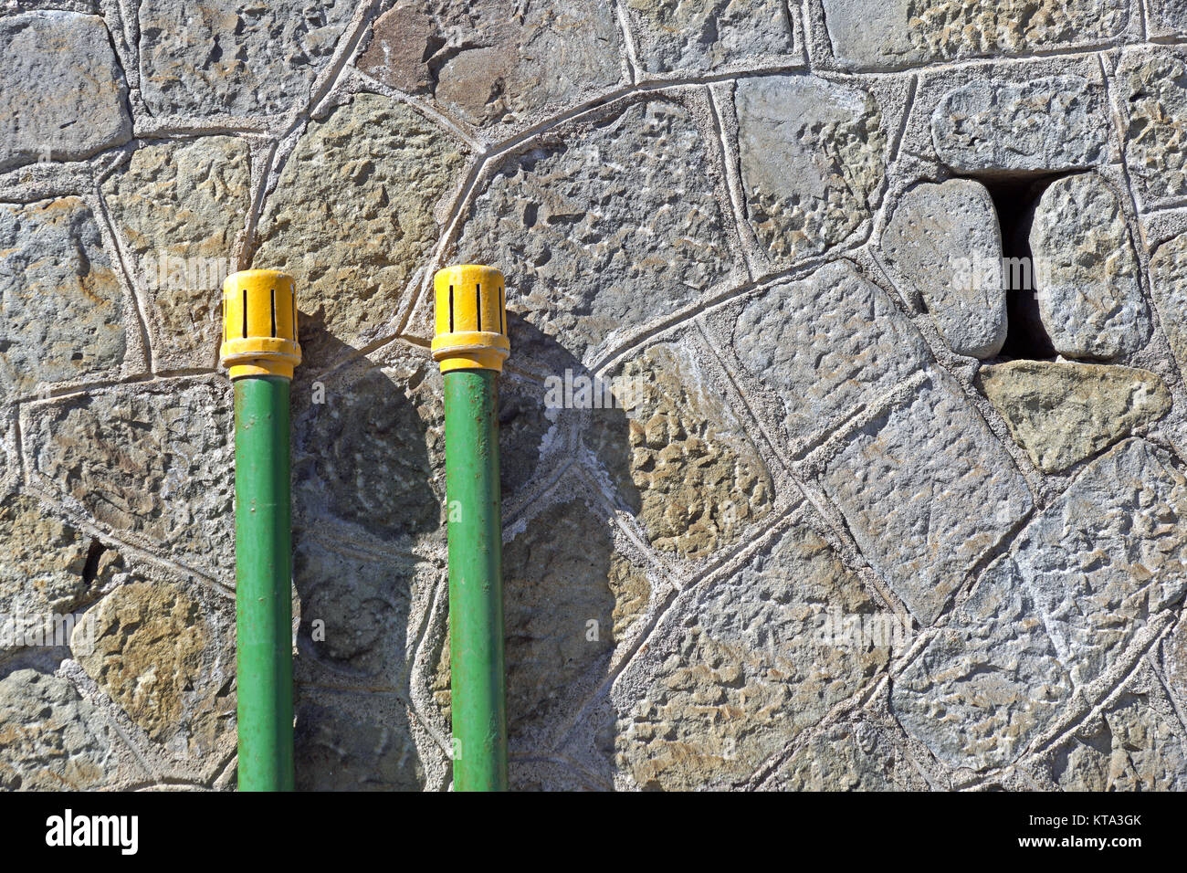 Methane gas pipes on a brick facade Stock Photo - Alamy