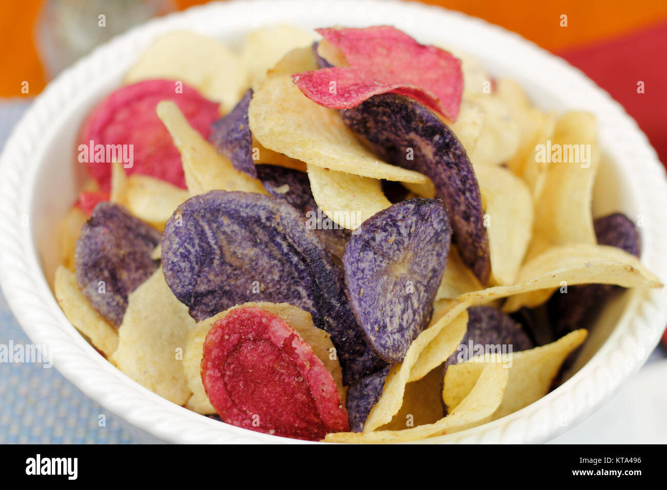 Bowl of Mixed Potato Chips Close-Up Stock Photo - Alamy