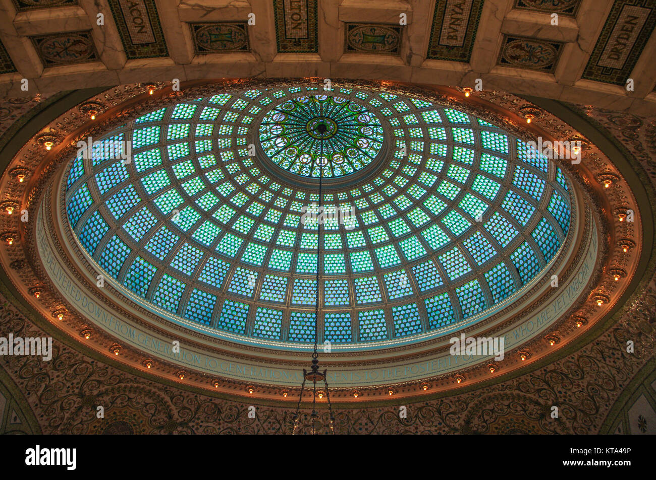 Chicago cultural centre glass dome with intricate green glass mosaic ...