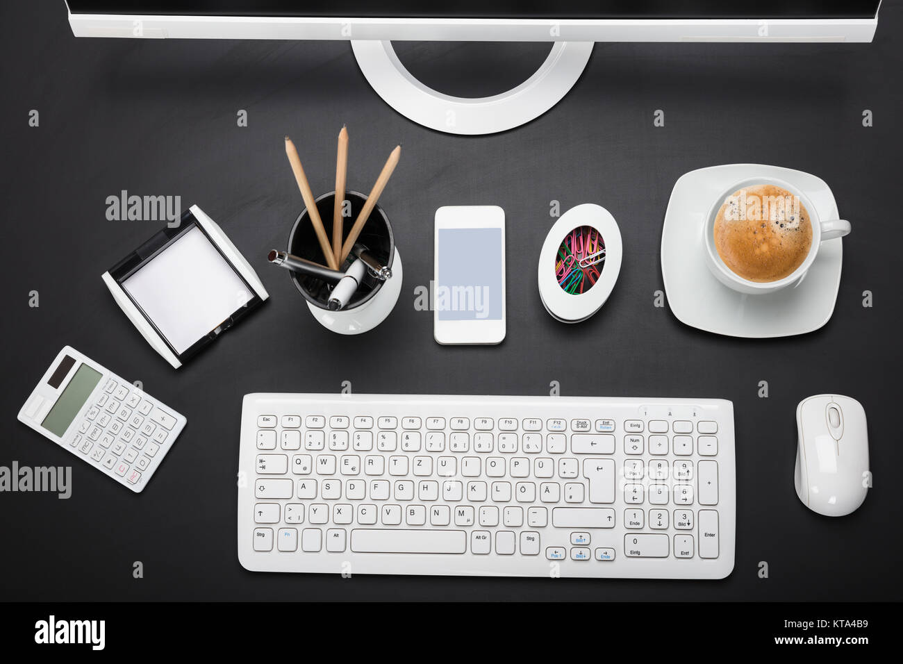 An Office Equipment On Desk Stock Photo - Alamy