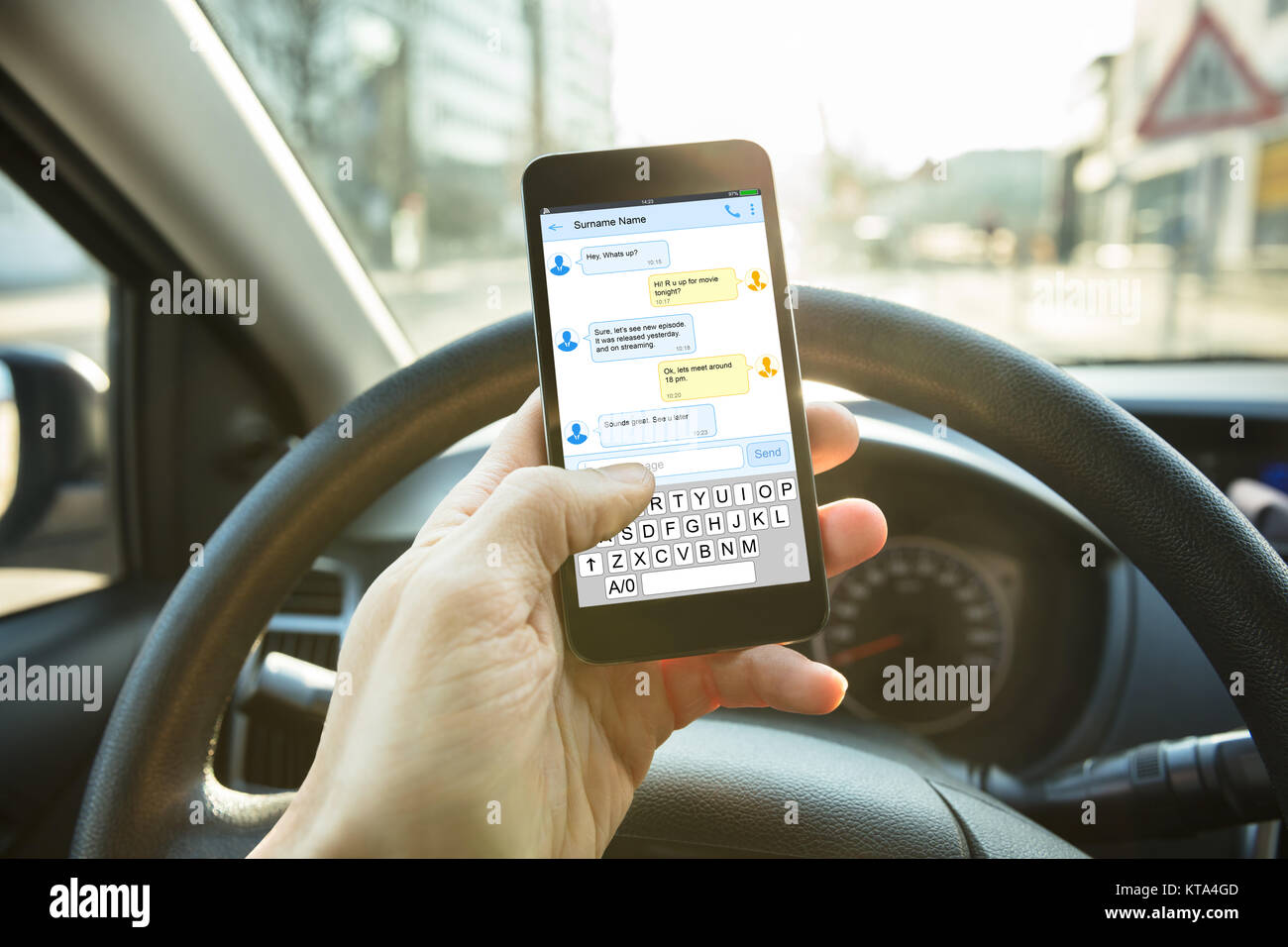 Person Sending Message Using Mobile Phone Stock Photo - Alamy