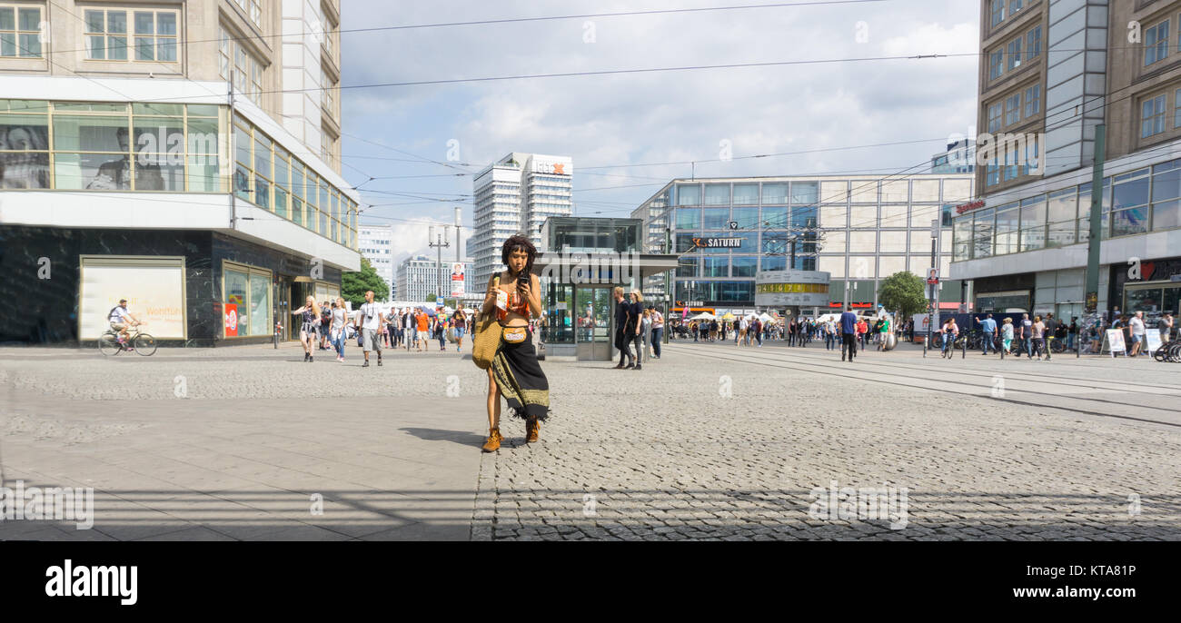 Berlin, GERMANY - AUGUST 28 2017; City street scene with people ...