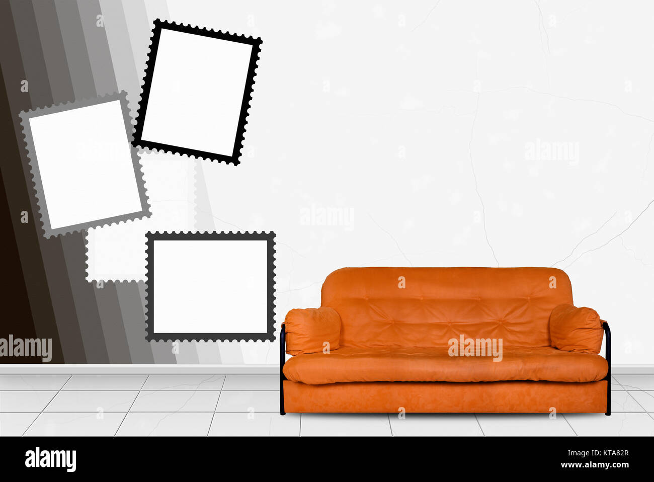 Upholstered furniture in Home interior - Orange modern divan sofa made ...