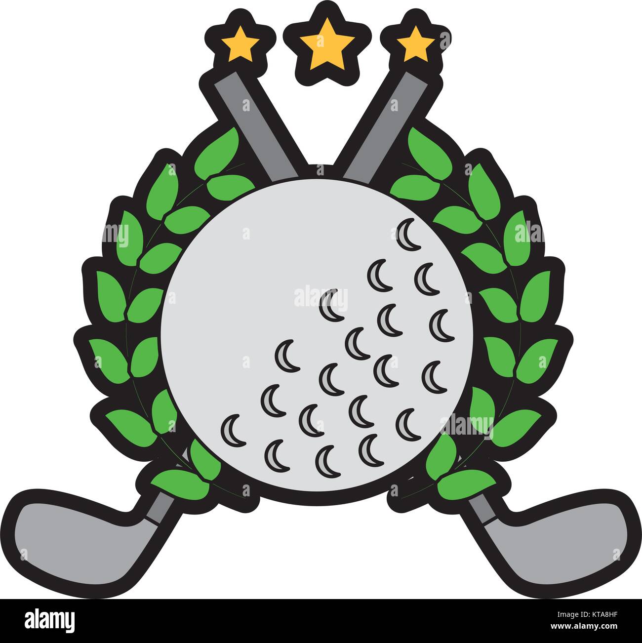 golf clubs cross and ball with laurel stars decoration emblem vector ...
