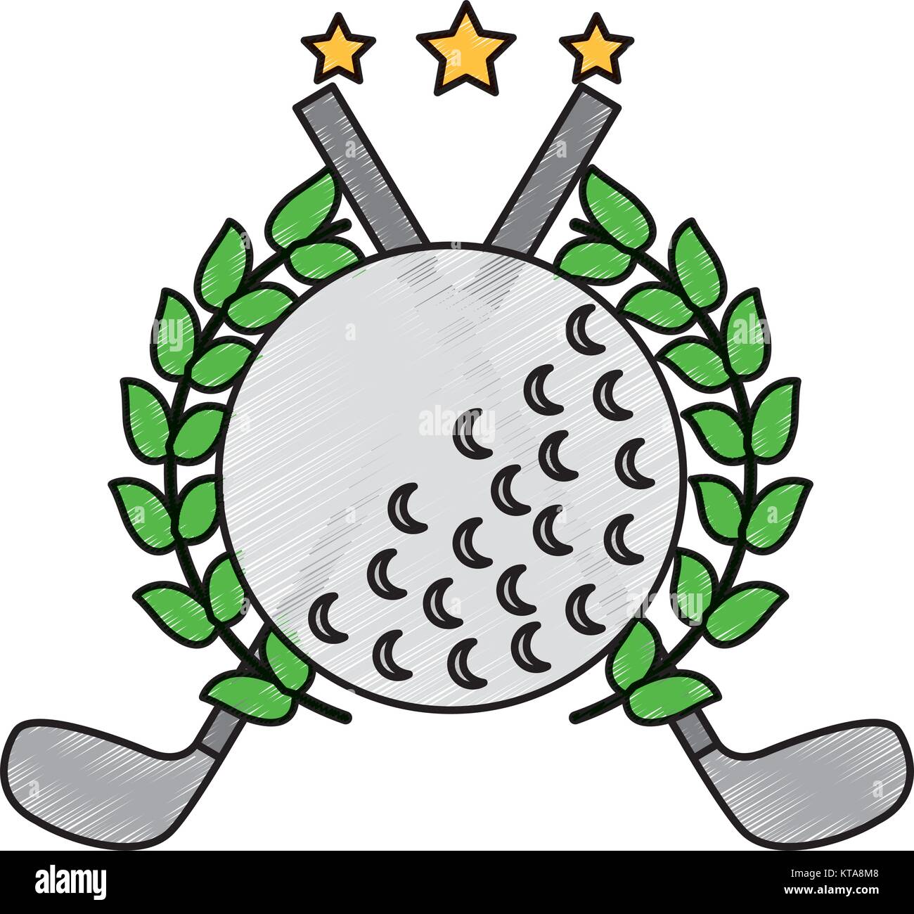 golf clubs cross and ball with laurel stars decoration emblem vector ...